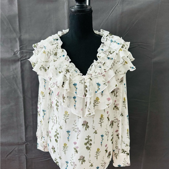 Ted Baker | Tops | Nwt Ted Baker Floral Ruffle Blouse Whitesize | Poshmark